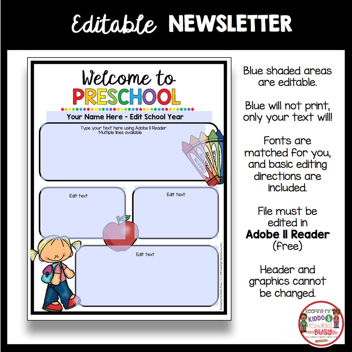 Welcome to Preschool Editable Newsletter Back to School - Etsy