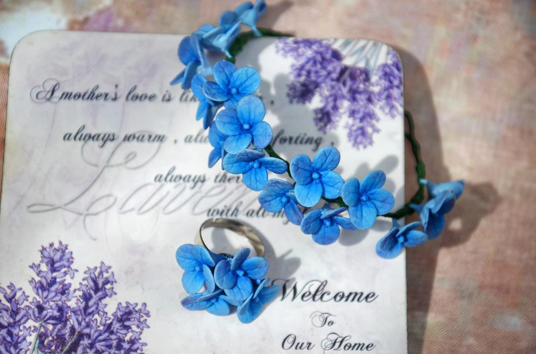 Blue Hydrangeas Jewelry Set, Hydrangea Bracelet and Ring - Etsy