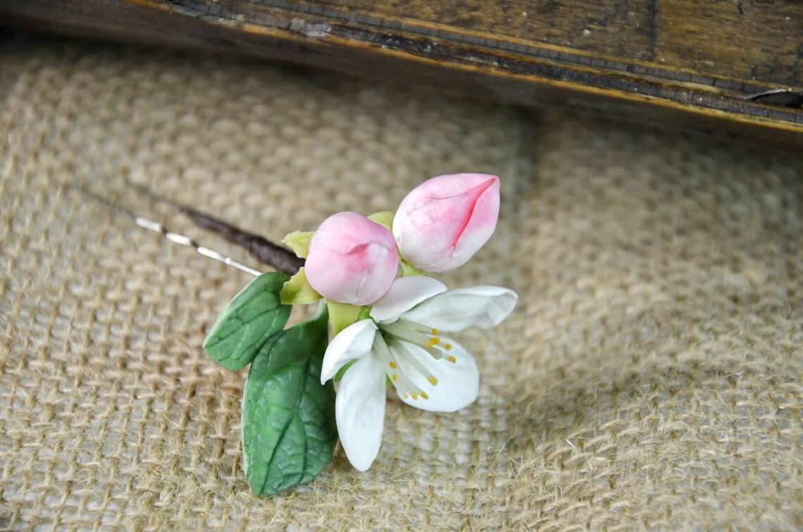 Apple blossom hair pin one flower hair pin | Etsy