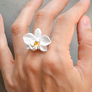 White Orchid Ring, White Flower Jewelry,one Flower Ring - Etsy