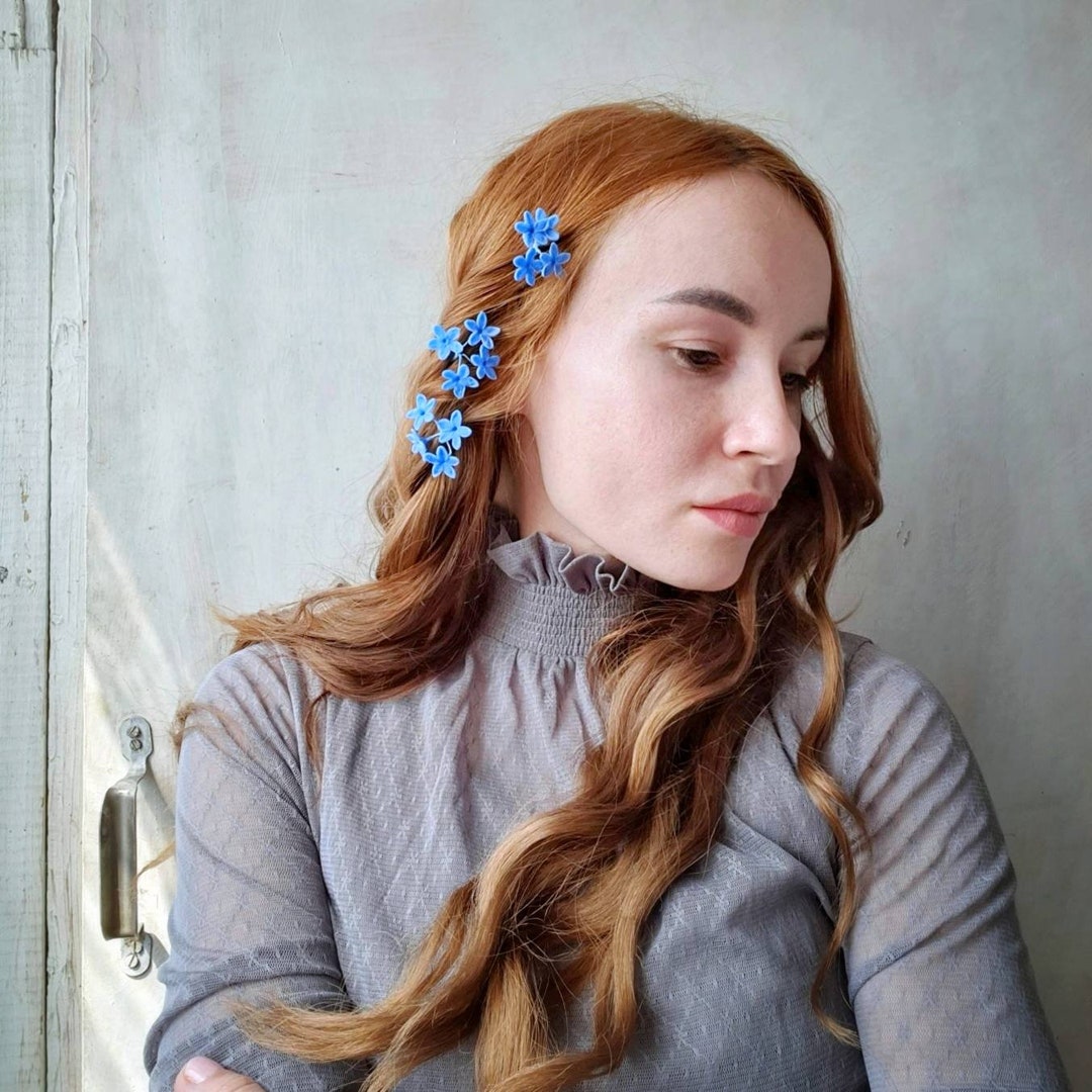 Blue Flowers Pins, Jasmine Hair Pins - Etsy