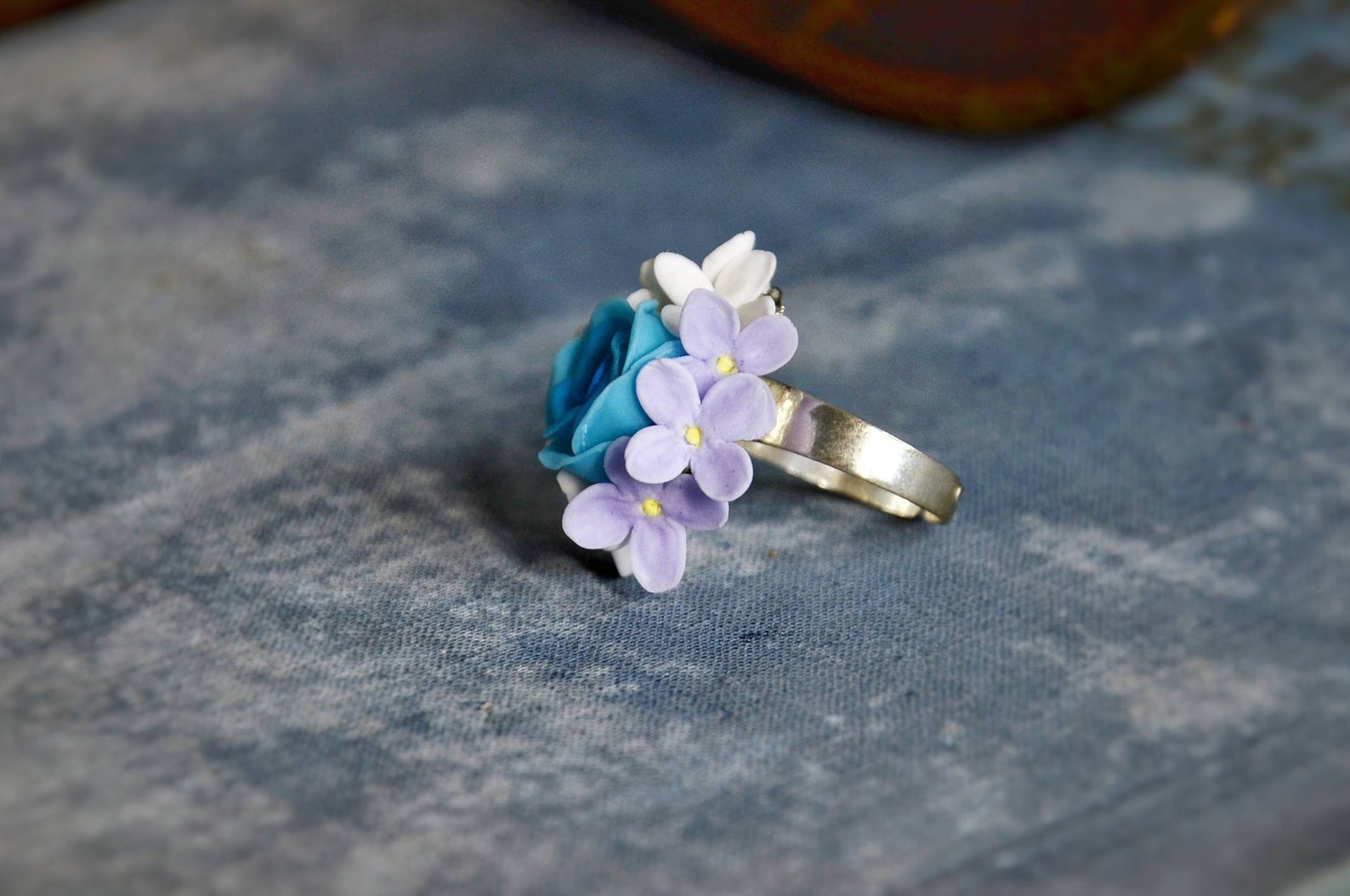 Floral Ring Blue Rose Ring - Etsy