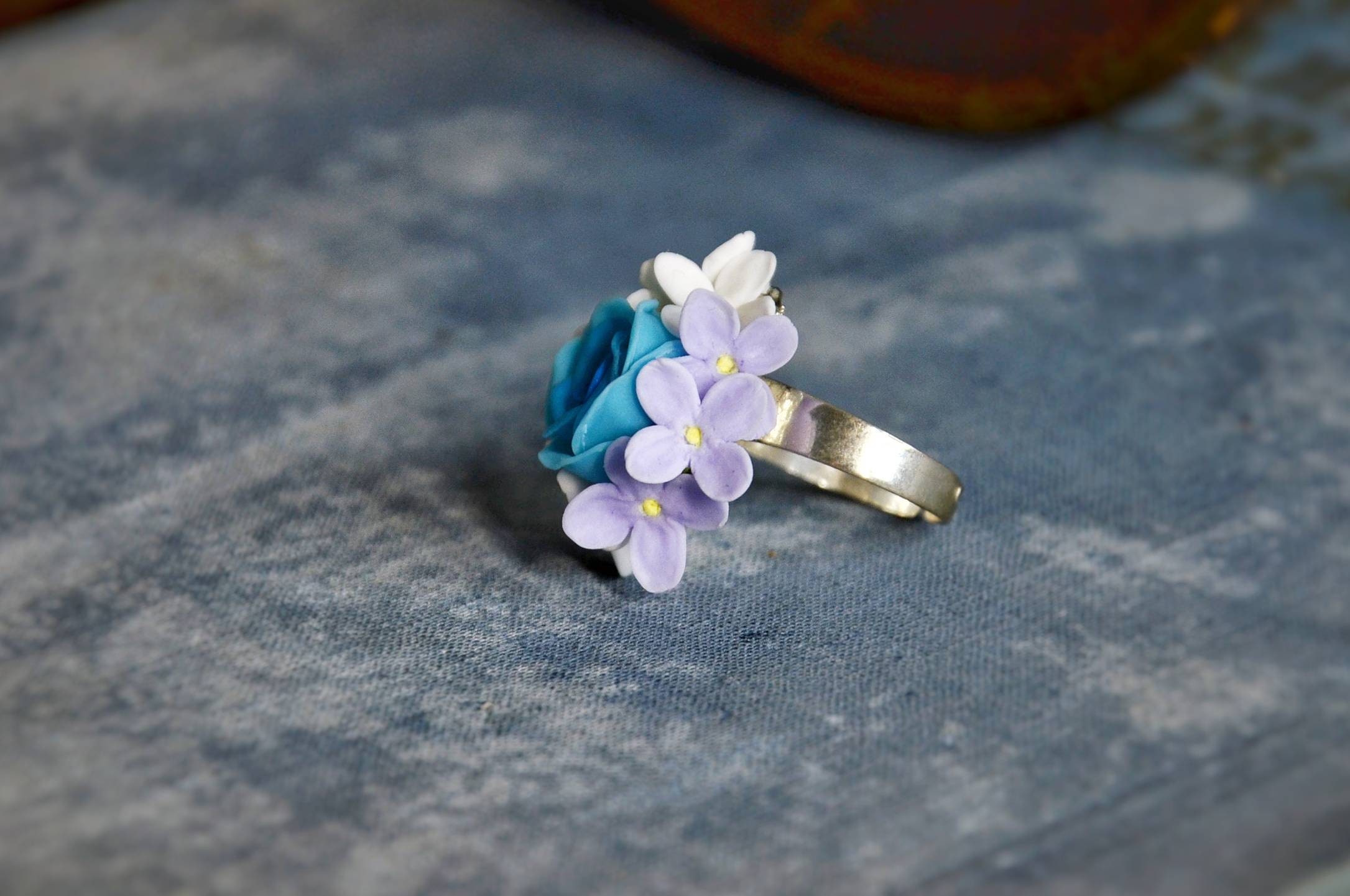 Floral Ring Blue Rose Ring - Etsy