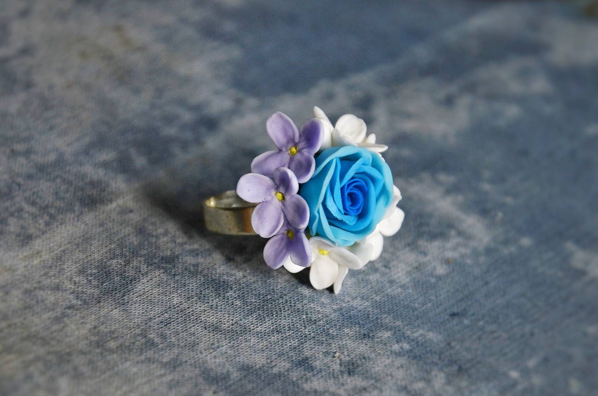 Floral Ring Blue Rose Ring - Etsy