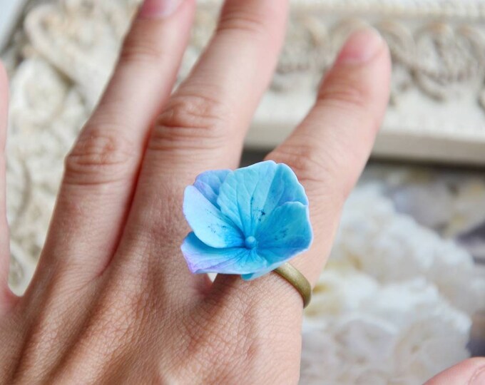 One Hydrangea Flower Ring, Blue Hydrangea Jewelry - Etsy