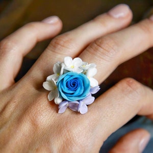 Floral Ring, Blue Rose Ring - Etsy