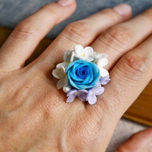Floral Ring, Blue Rose Ring - Etsy