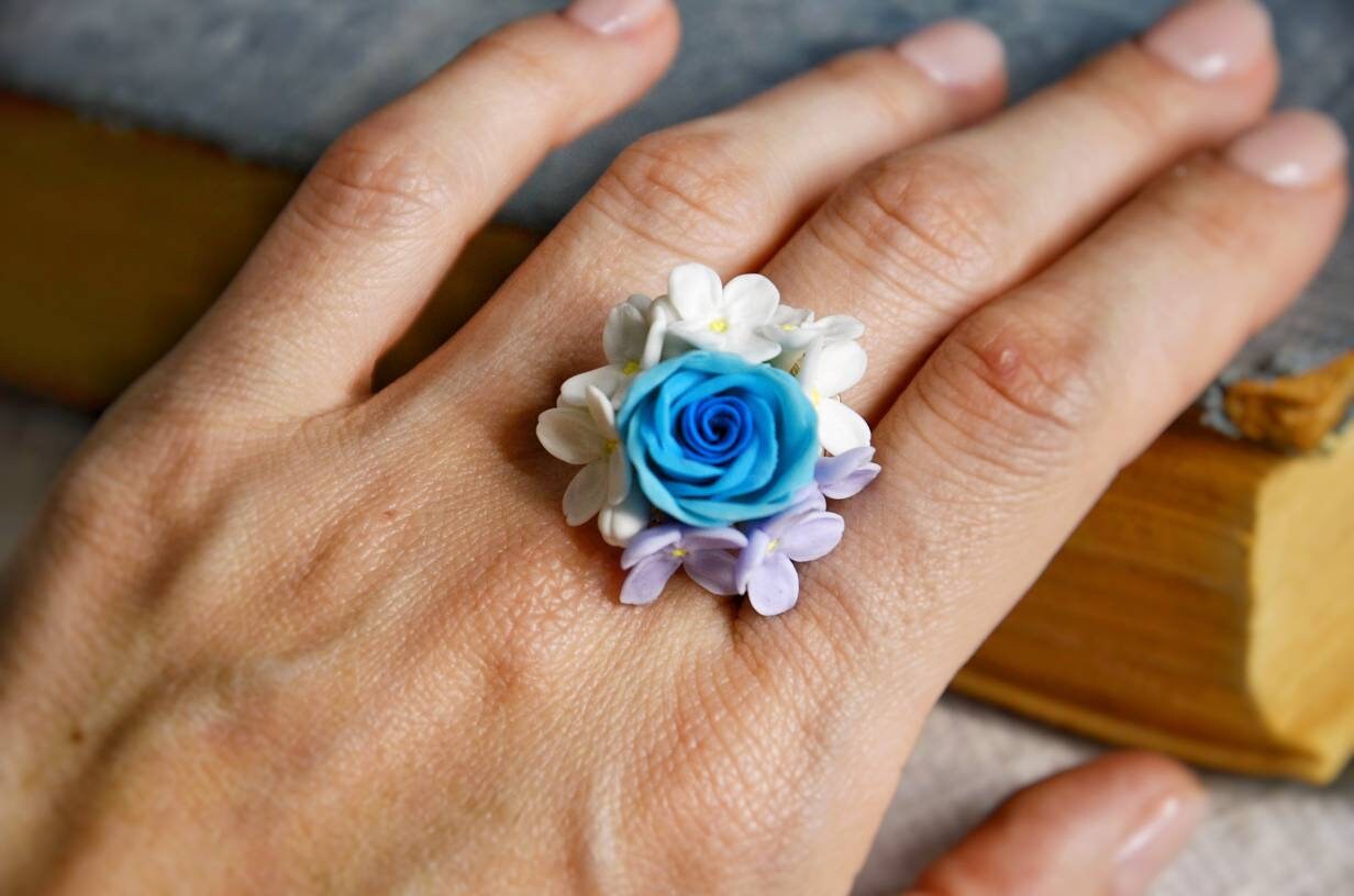 Floral Ring Blue Rose Ring - Etsy