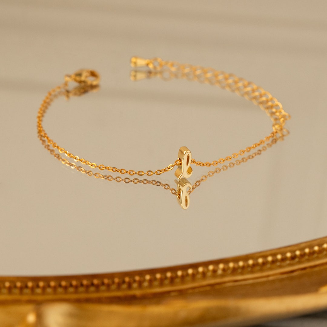 Delicate Cursive Initial Bracelet Tiny Script Bracelet Personalized ...
