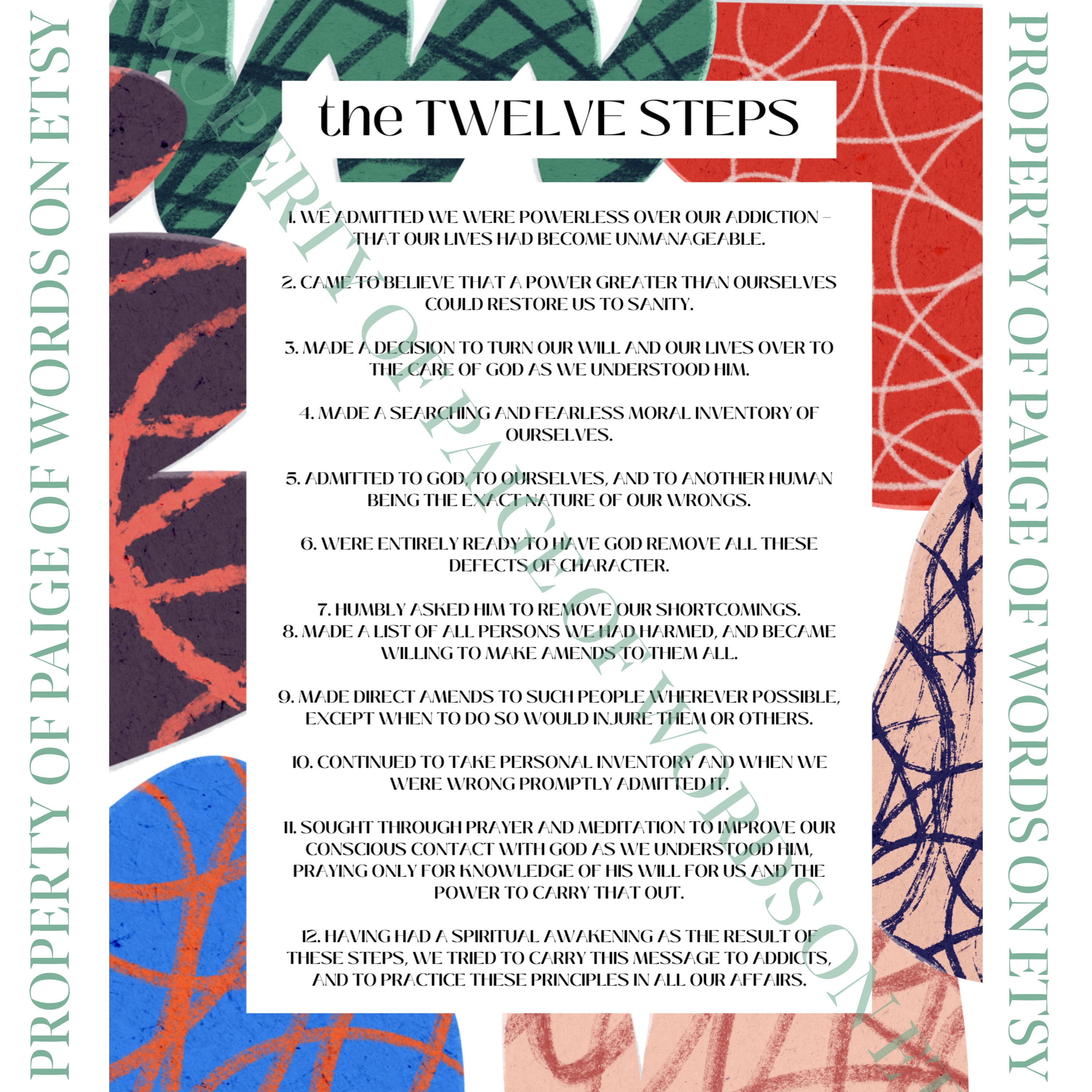 Twelve Steps Poster, Twelve Steps AA Poster, Twelve Steps Al-anon ...