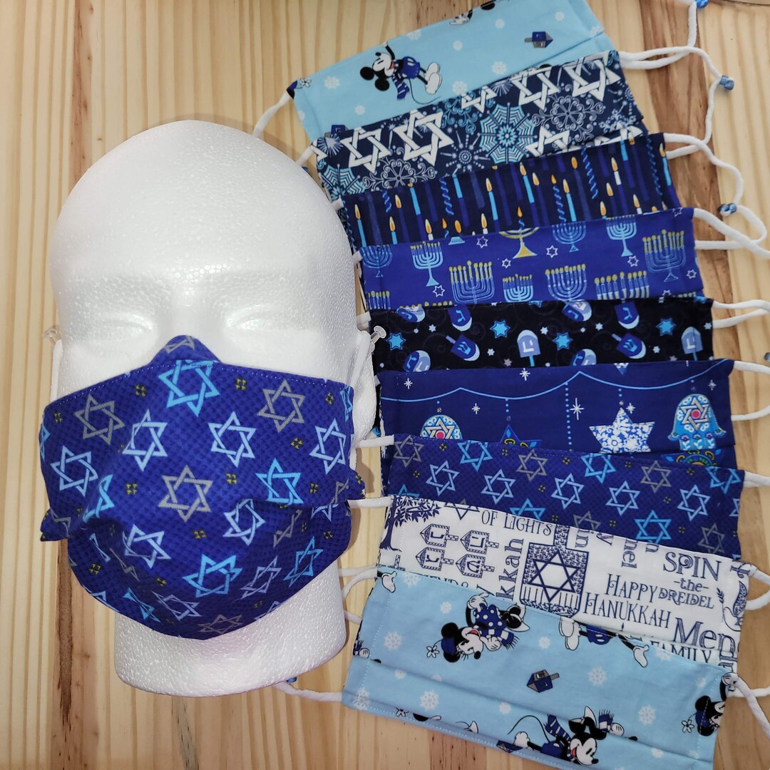 Hanukkah Handmade Cloth Face Mask 100% Cotton Adjustable Filter Pocket ...