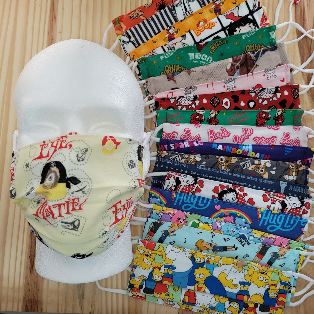Character Handmade Cloth Face Mask 100% Cotton Adjustable - Etsy