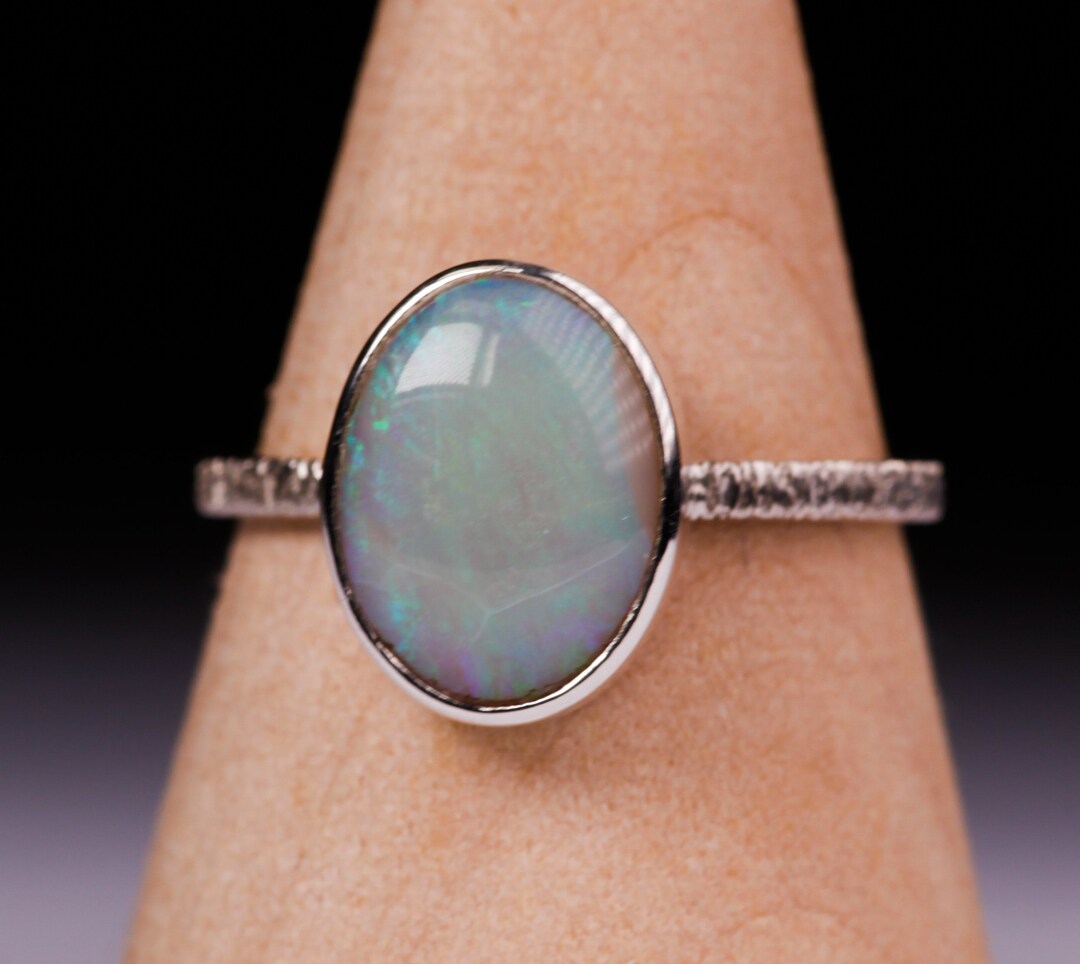 White Opal Ring, Sheen Pattern Coober Pedy 3.8ct, US8 Sterling Silver ...