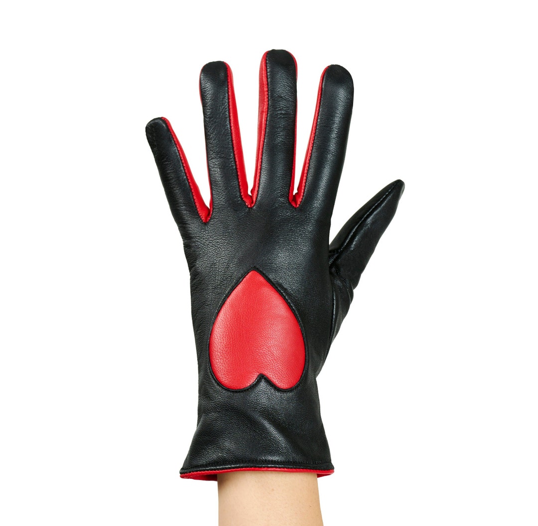Altezzoso Amor Black Red Leather Heart Romantic Gloves for Women ...