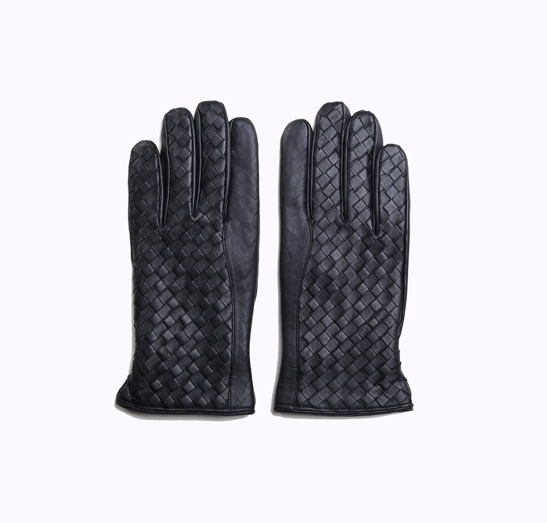 Altezzoso Castello Hand-knitted Winter Leather Gloves for Men, Wool ...