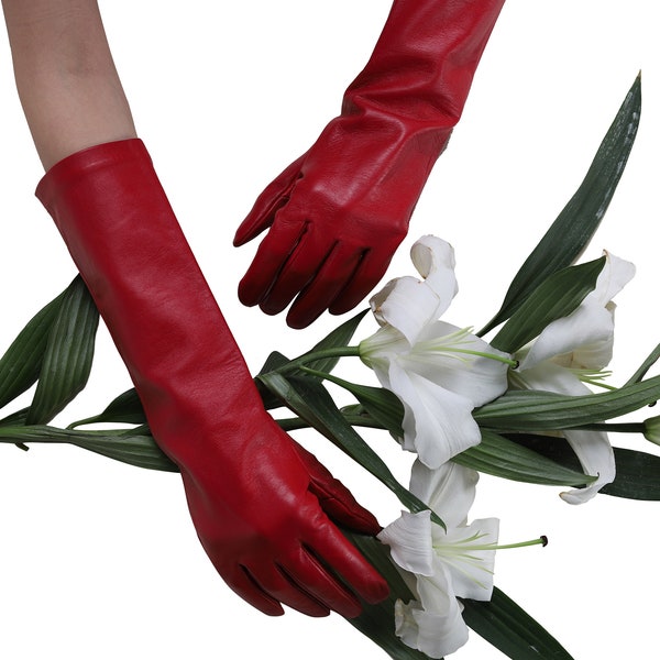 Long Red Leather Gloves - Etsy