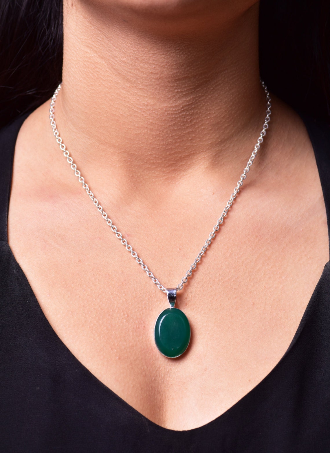 Onyx vert collier Onyx pendentif Onyx bijoux vert Onyx argent Collier ...