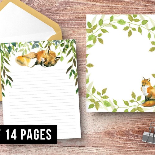 Fox Printable Writing Paper Stationary Paper Letter - Etsy