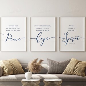 Bible Verse Wall Art, Navy Blue Christian Home Decor, Romans 15 13 ...