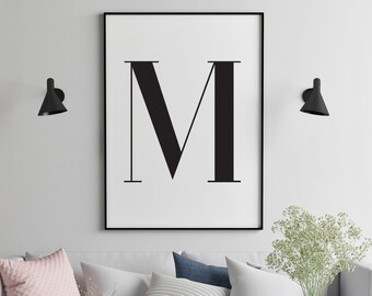 Letter M Print, Letter Wall Art, Black and White Minimalist Print ...