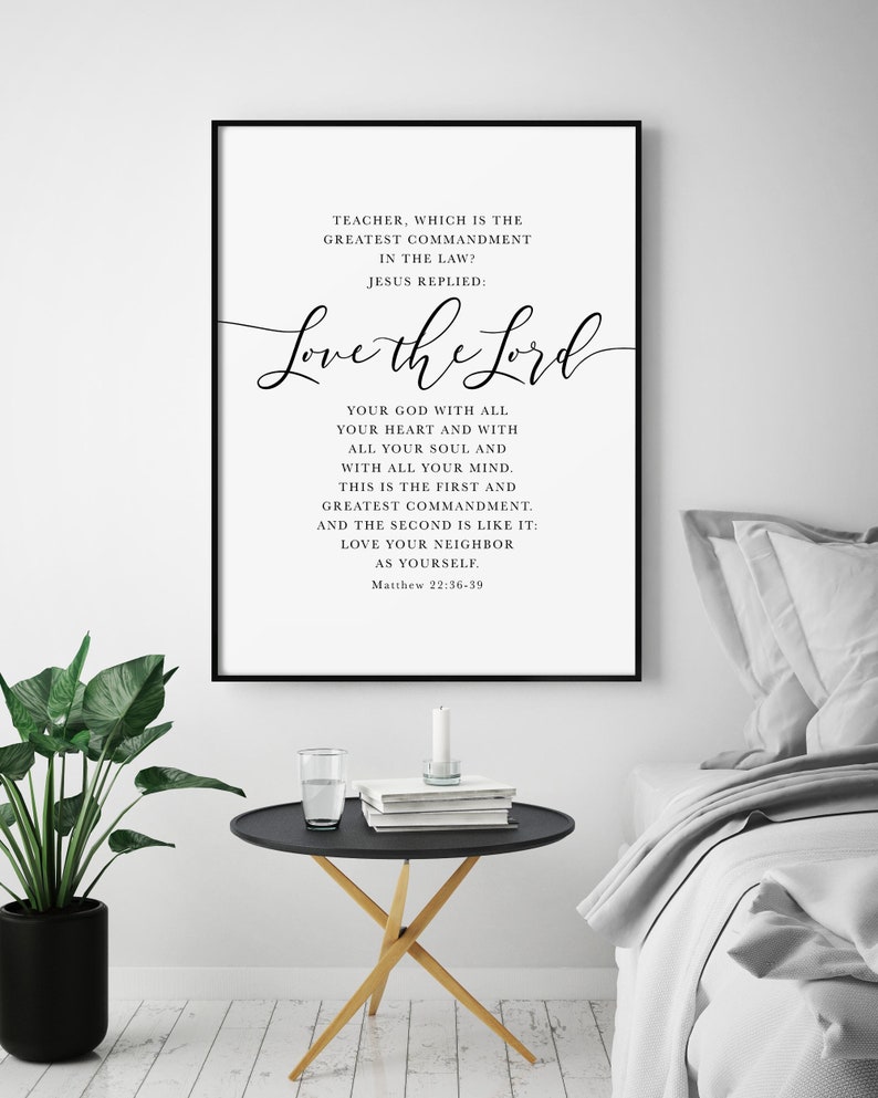 Matthew 22:36-39 NIV Bible Verse Wall Art Love Your Neighbor - Etsy