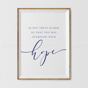 Bible Verse Wall Art, Navy Blue Christian Home Decor, Romans 15 13 ...