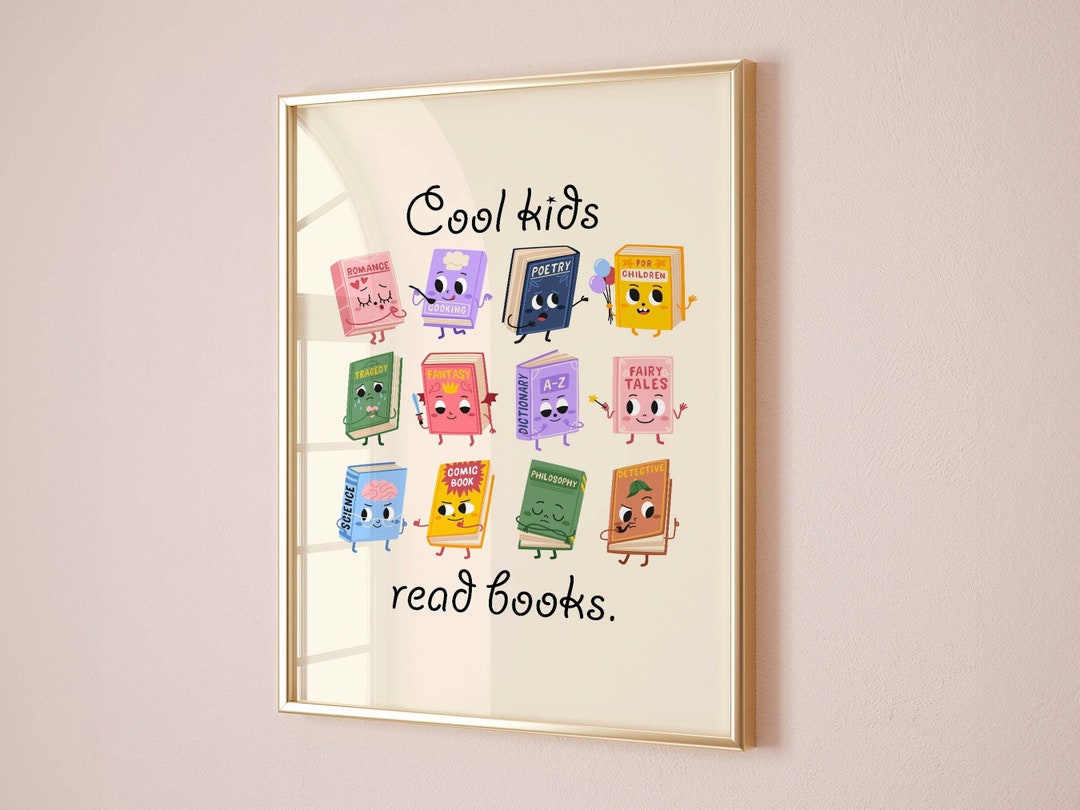Book Kid Poster Library Childrens Sign Character Playroom Reading ...