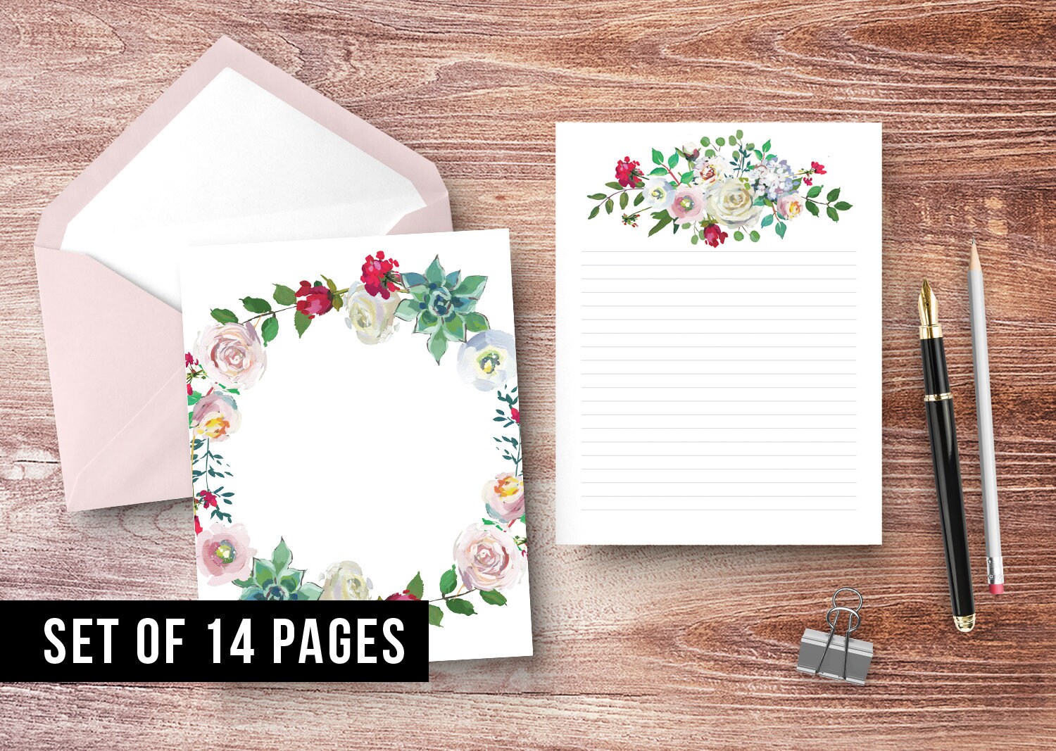 Letter writing set Digital Papers Stationary Set | Etsy