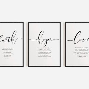 Faith Hope Love, Bible Verse Wall Art, Set of 3 Prints, ESV Scripture Quote Hebrews 11, Jeremiah ...