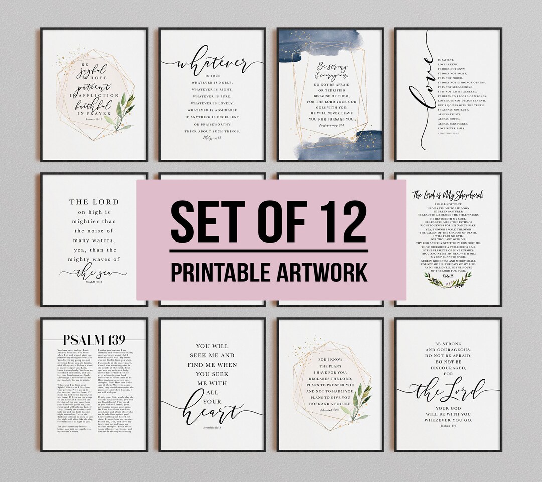 Set of 12 Scripture Gallery Set, Christian Prints, Bible Verse Wall Art ...