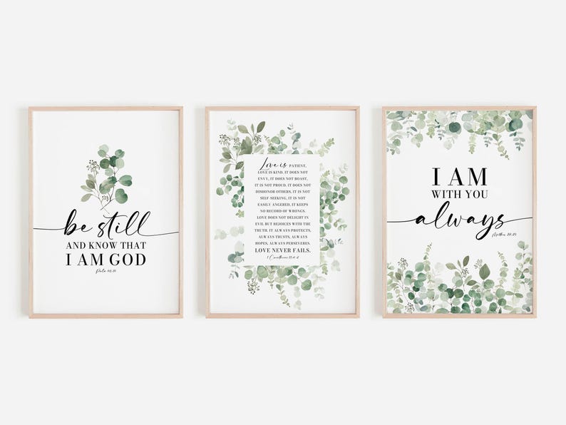 Eucalyptus Bible Verse Wall Art: Christian Farmhouse Decor (set of 3 ...