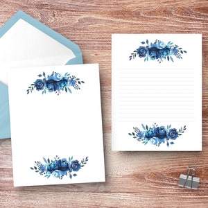 Blue Writing Paper, Stationary Set, Letter Writing Set, Digital ...