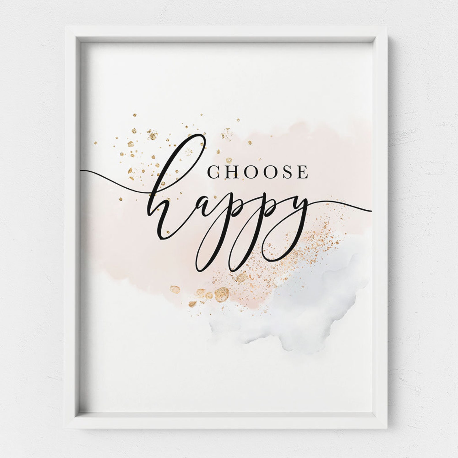 Choose Happy Positive Quote Print with pink navy and gold | Etsy