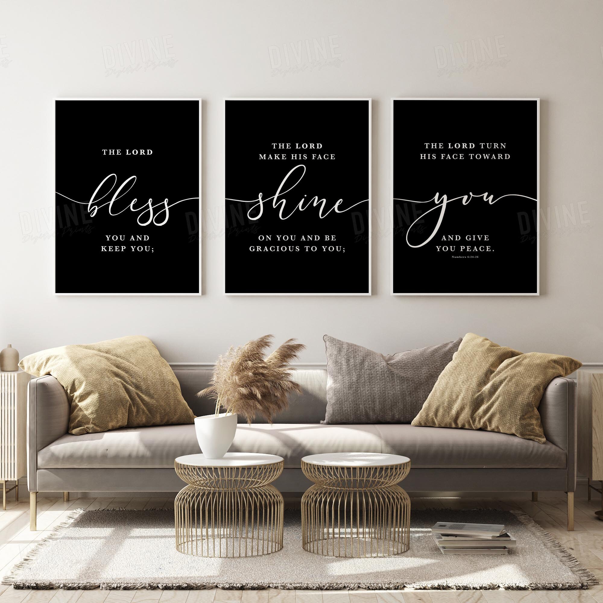 Numbers 6 Bible Verse Wall Art Set of 3 Large Black Prints | Etsy
