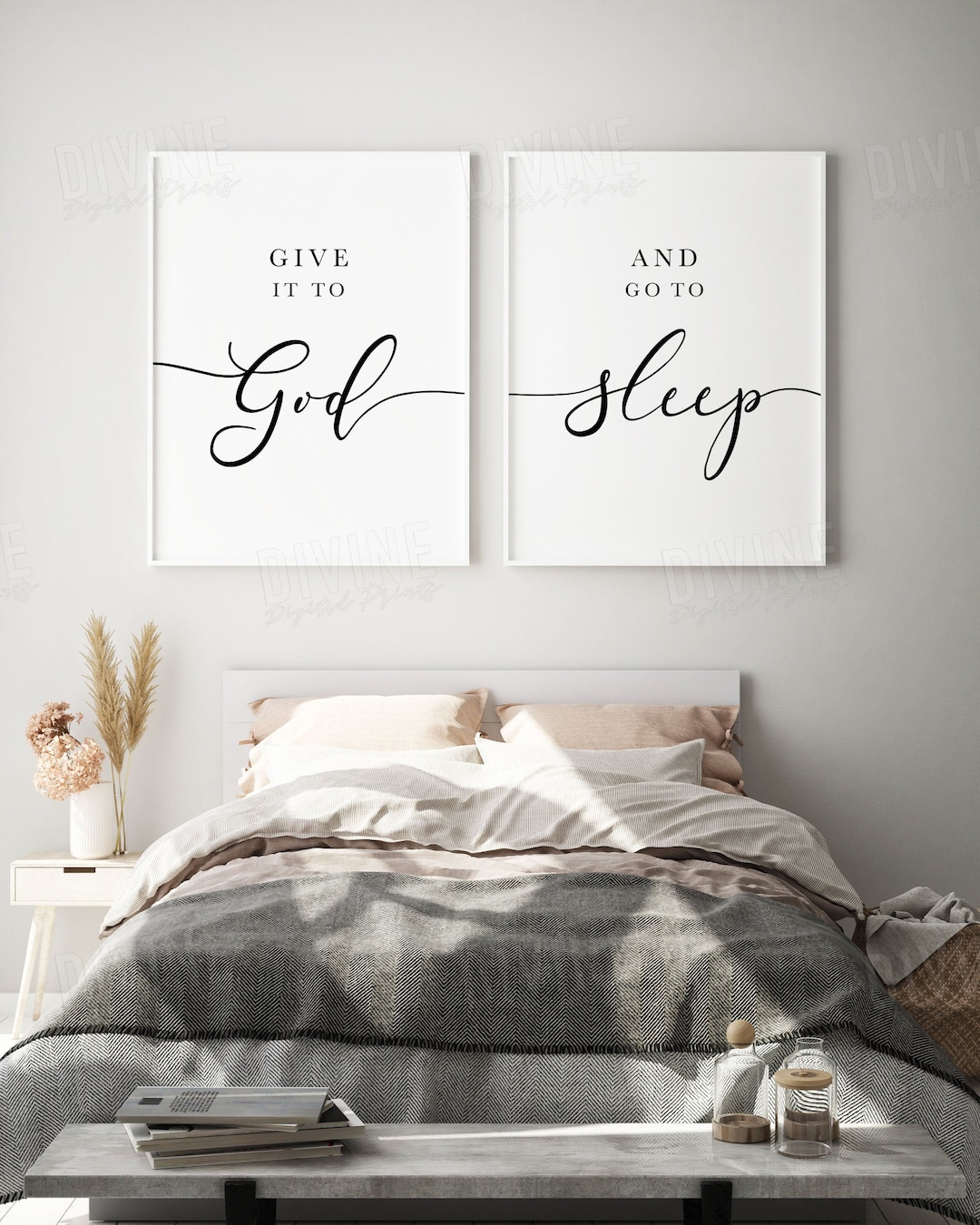 Above Bed Decor, Farmhouse Bedroom Prints, Set of 2 Wall Art, Give It ...