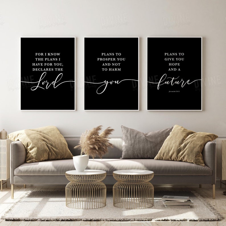 Large Black Scripture Set of 3 Prints Jeremiah 29 Bible Verse | Etsy