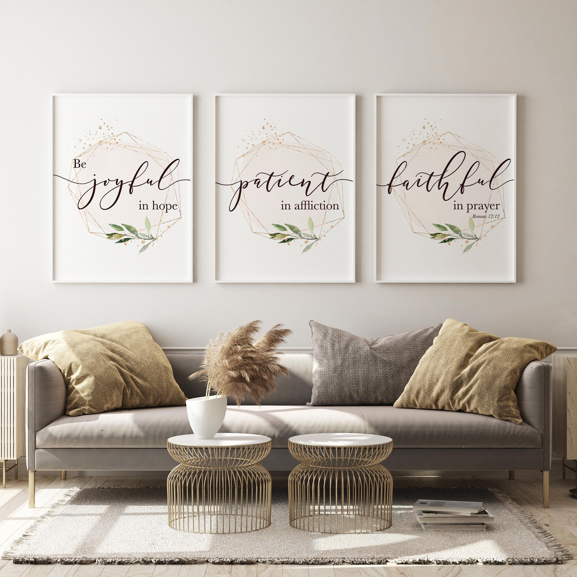 Scripture wall art of Bible Verse Romans 12 Geometric Gold | Etsy