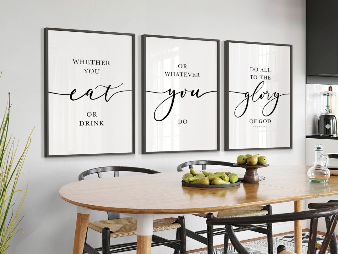 Dining Room Wall Art Bible Verse Kitchen Poster Whether You Eat or ...