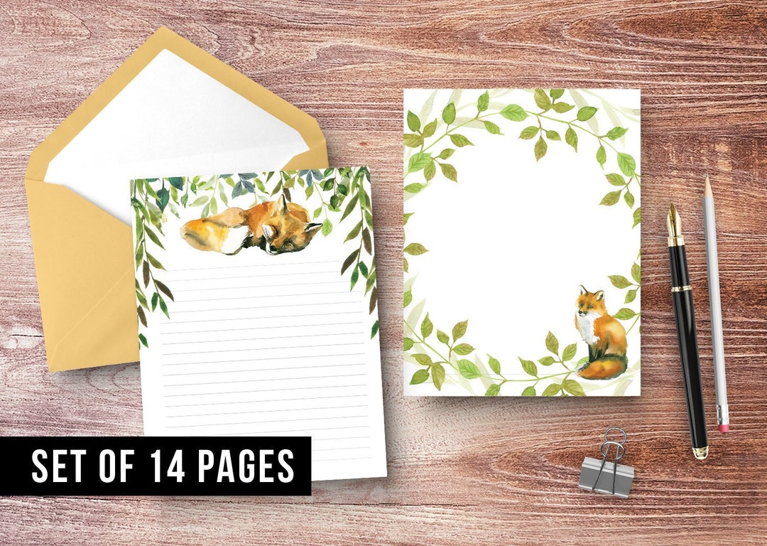 Woodland Stationary Letter Writing Set, Fox Printable Digital Note ...