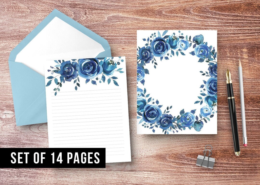 Blue Writing Paper, Stationary Set, Letter Writing Set, Digital ...