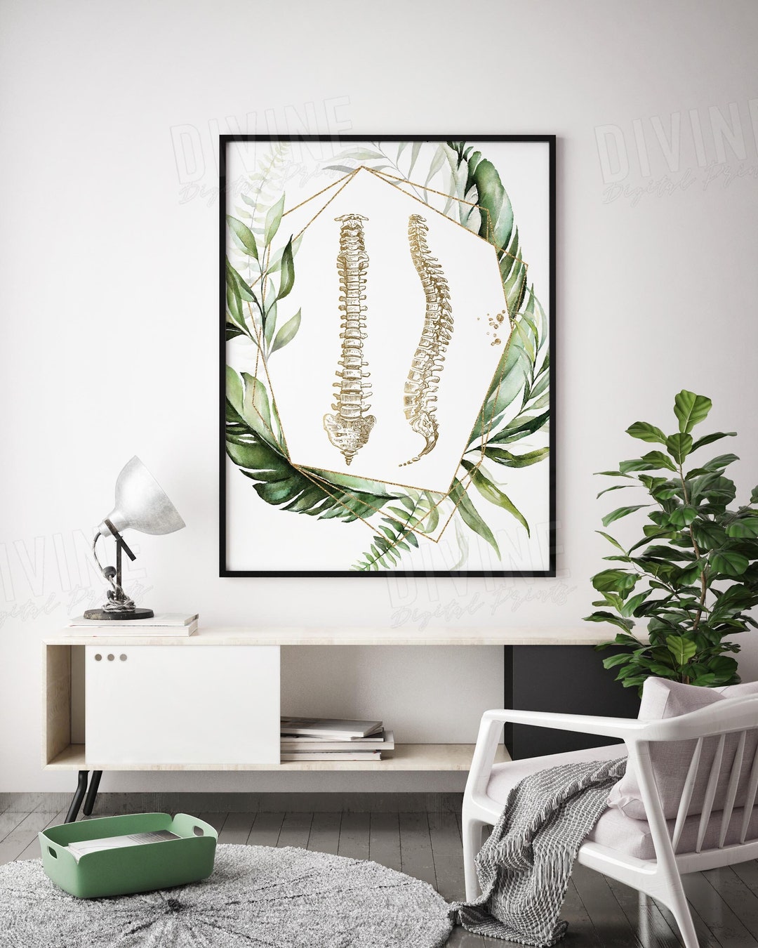 Spine Anatomy Art, Chiropractic Decor, Boho Chiropractor Gift, Spinal ...