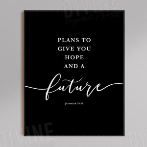 Large Black Scripture Set of 3 Prints, Jeremiah 29 Bible Verse Wall Art ...