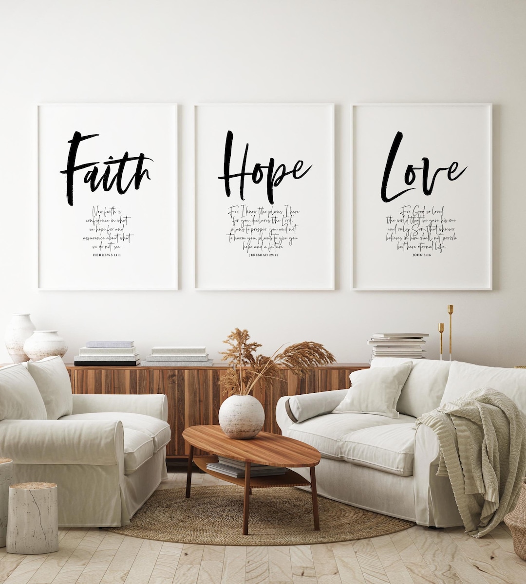 Faith Hope Love, Boho Bedroom Wall Art, Scripture Home Decor, Christian Bible Verse, Above Bed ...