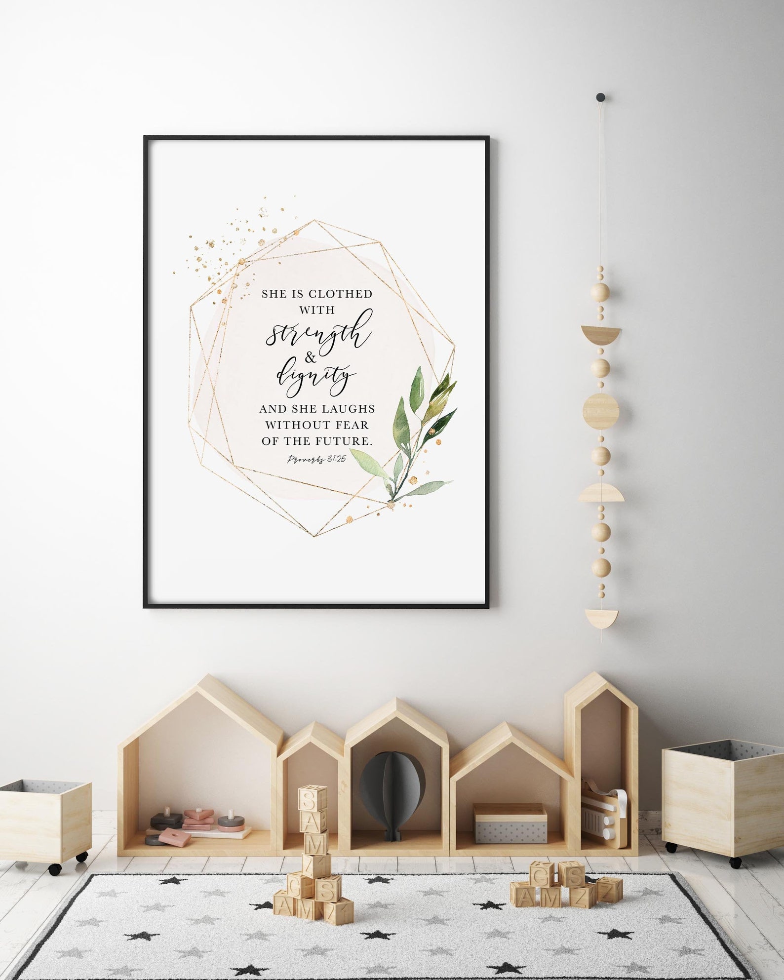 Bible Verse Wall Art Proverbs 31:25, Pink Nursery Decor, Printable ...