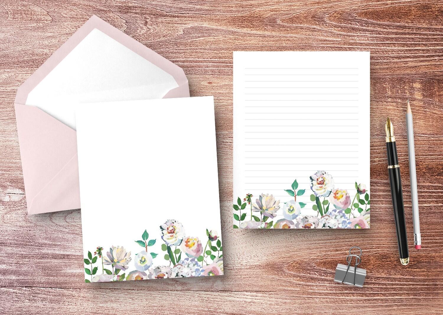 Letter writing set Digital Papers Stationary Set | Etsy
