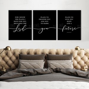 Large Black Scripture Set of 3 Prints, Jeremiah 29 Bible Verse Wall Art ...
