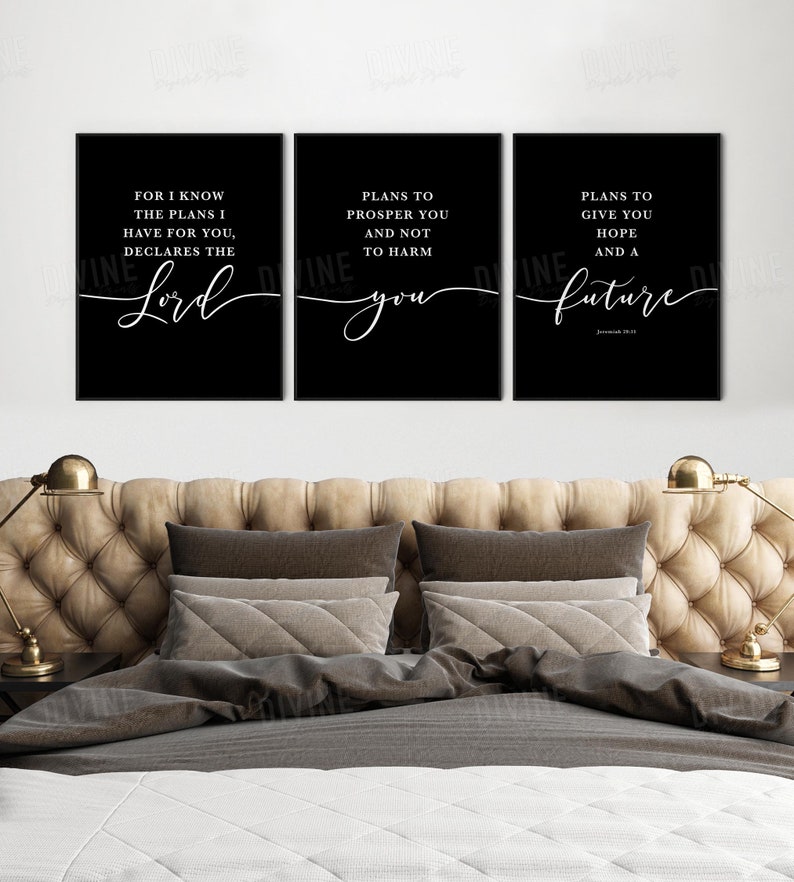 Large Black Scripture Set of 3 Prints Jeremiah 29 Bible Verse | Etsy