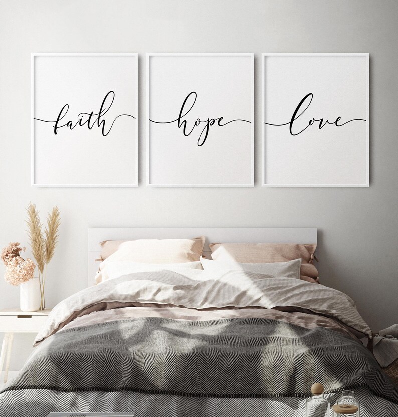 Faith Hope Love Set of 3 Prints in Farmhouse Script Font - Etsy