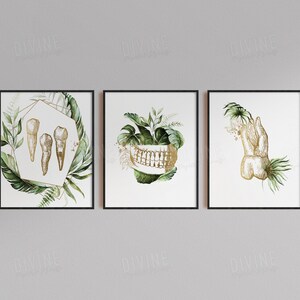 Dental Art, 3 Piece Printable Artwork, Botanical Medical Teeth Art ...