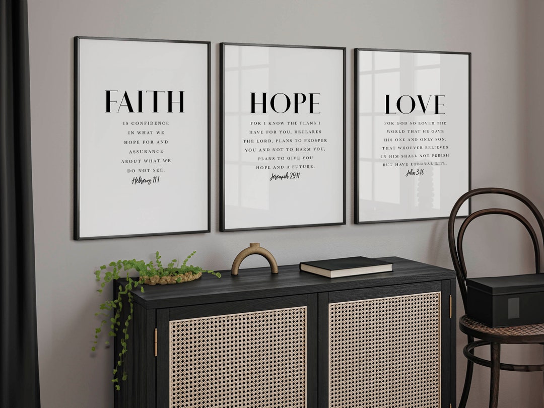 Faith Hope Love Christian Wall Art Set: Bible Verse Prints (digital ...